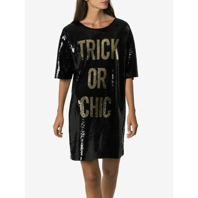 SS20 Moschino Couture Jeremy Scott Trick or Chic Black/Gold Sequined ...