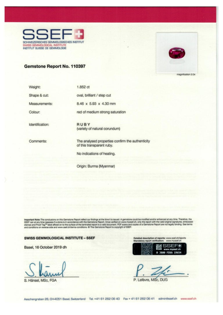 SSEF Certified 1.85 Carat Burmese Ruby in Diamond Cluster Ring For Sale ...