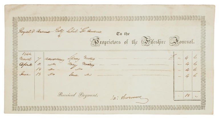 St Andrews, Royal and Ancient Golf Club Paper Receipt at 1stDibs