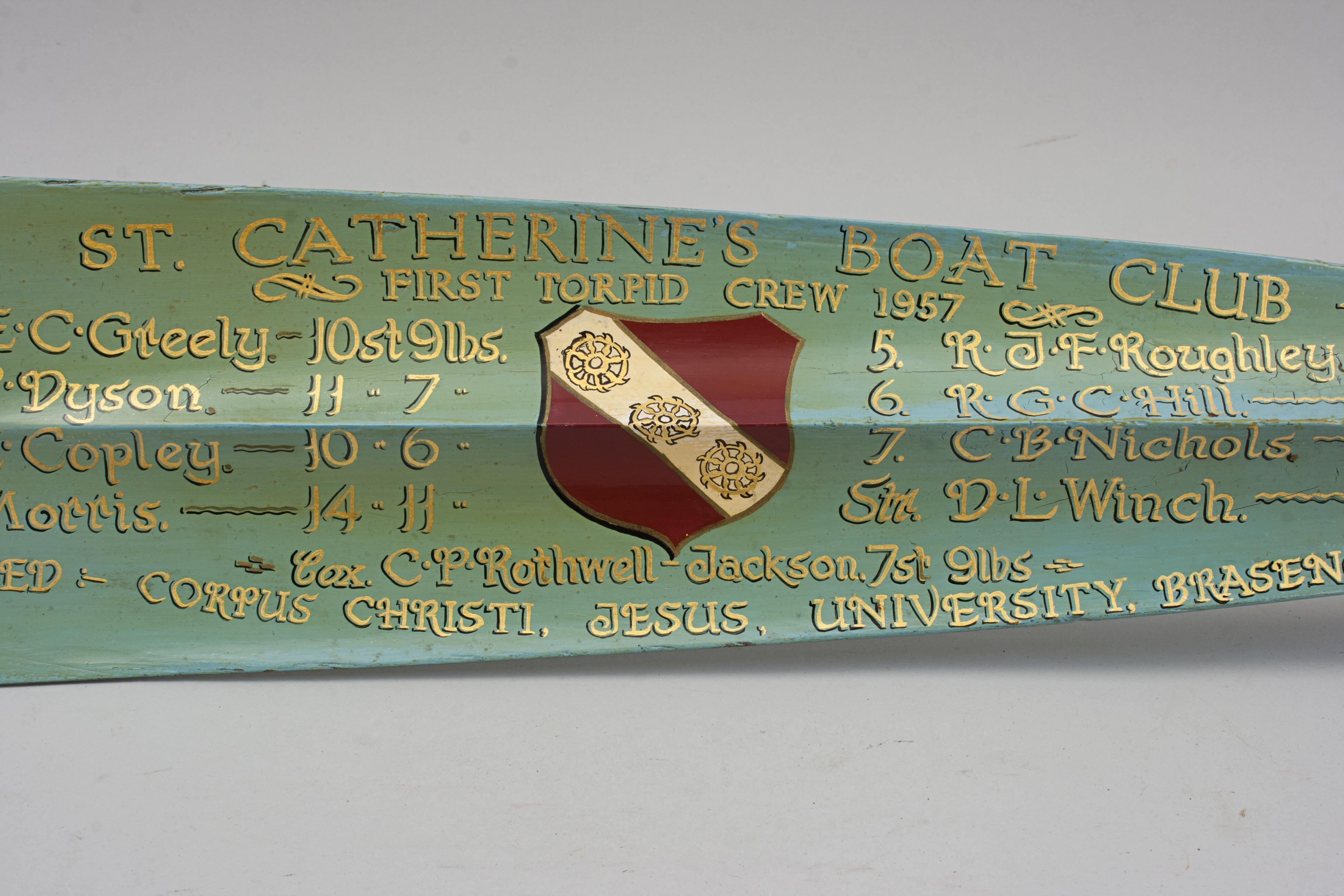 St Catherine Boat Club Rowing Oar, 1957 For Sale at 1stDibs