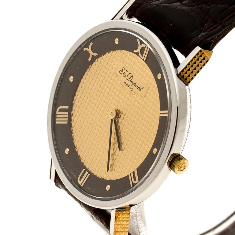 S.T. Dupont Gold Dial Gold Plated Stainless Steel Women's Watch 32 mm ...