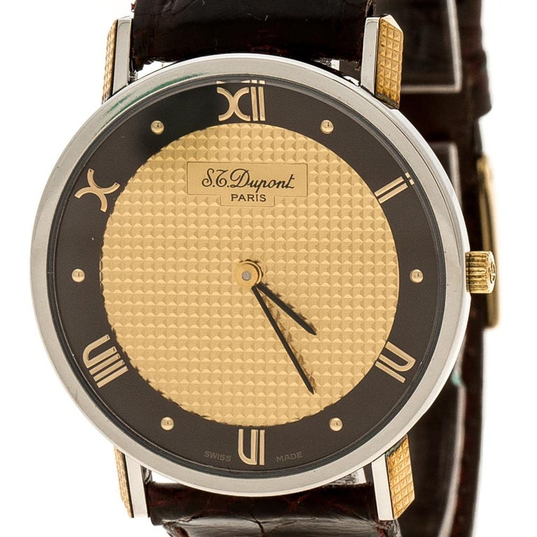 S.T. Dupont Gold Dial Gold Plated Stainless Steel Women's Watch 32 mm ...