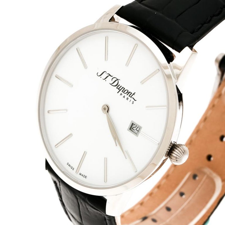 S.T. Dupont White Stainless Steel Men's Wristwatch 39 mm For Sale at ...