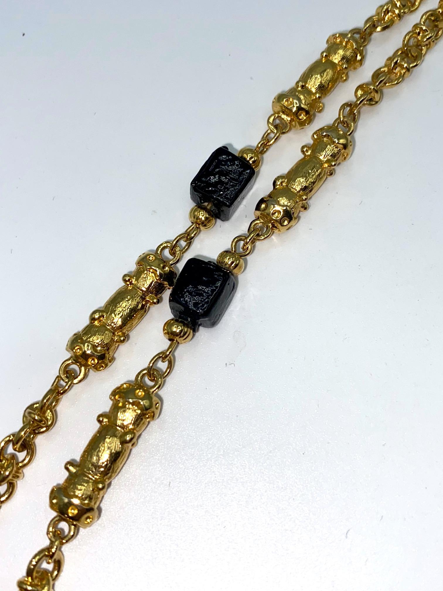 St. John Collection 53" Gold Chain with Black Glass Long Necklace ...