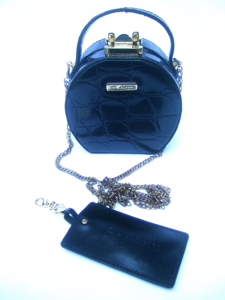 St John Embossed Black Vinyl Diminutive Size Handbag- Shoulder Bag c ...