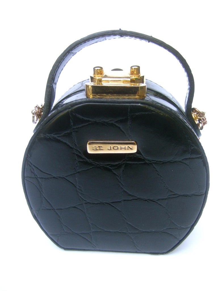 St John Embossed Black Vinyl Diminutive Size Handbag- Shoulder Bag c ...