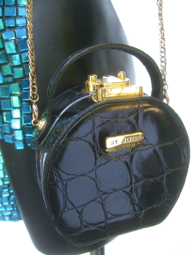 St John Embossed Black Vinyl Diminutive Size Handbag- Shoulder Bag c ...