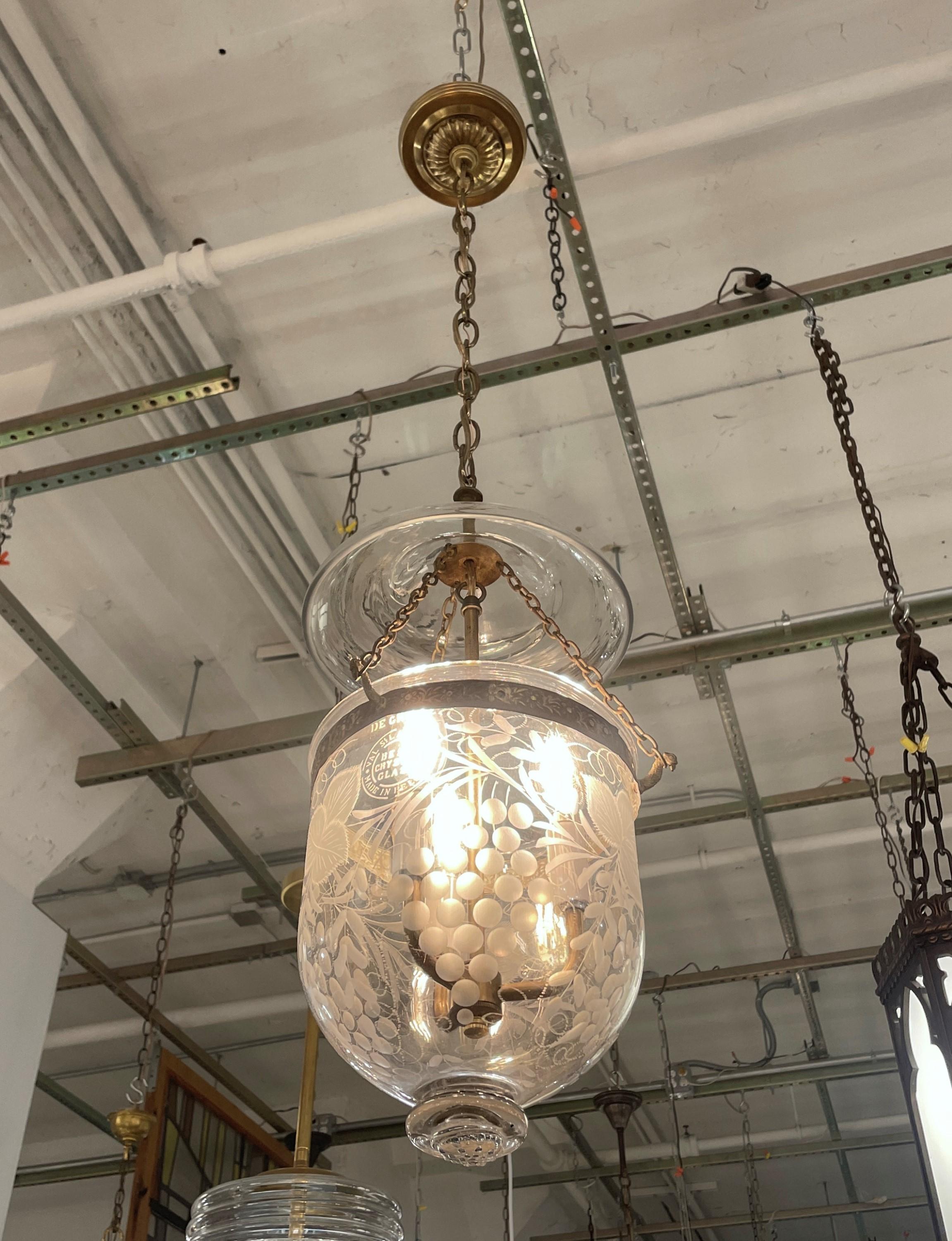 St. Lambert Belgian Etched Glass Bell Jar with Lid Light For Sale at ...