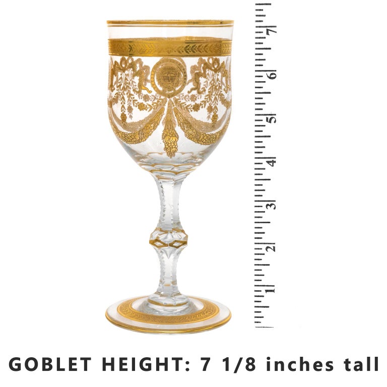 St. Louis Set of 10 Congress Pattern Gilded Crystal Water Goblets at ...
