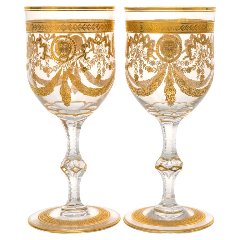 St. Louis Set of 10 Congress Pattern Gilded Crystal Water Goblets at ...