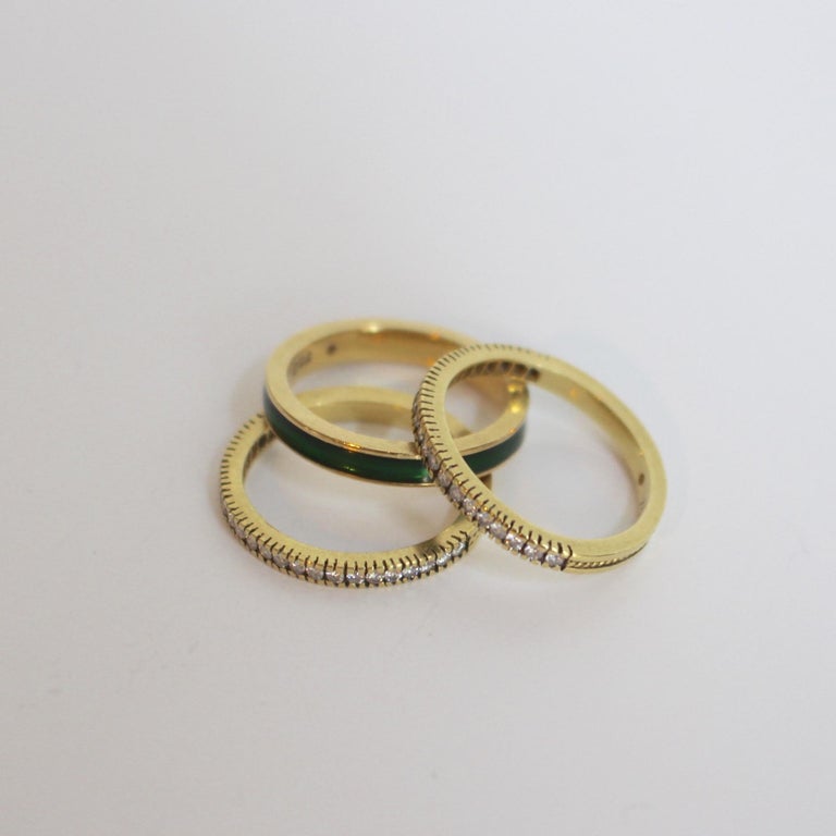 Stack Rings with Green Enamel and Diamonds, circa 1990s For Sale at 1stDibs