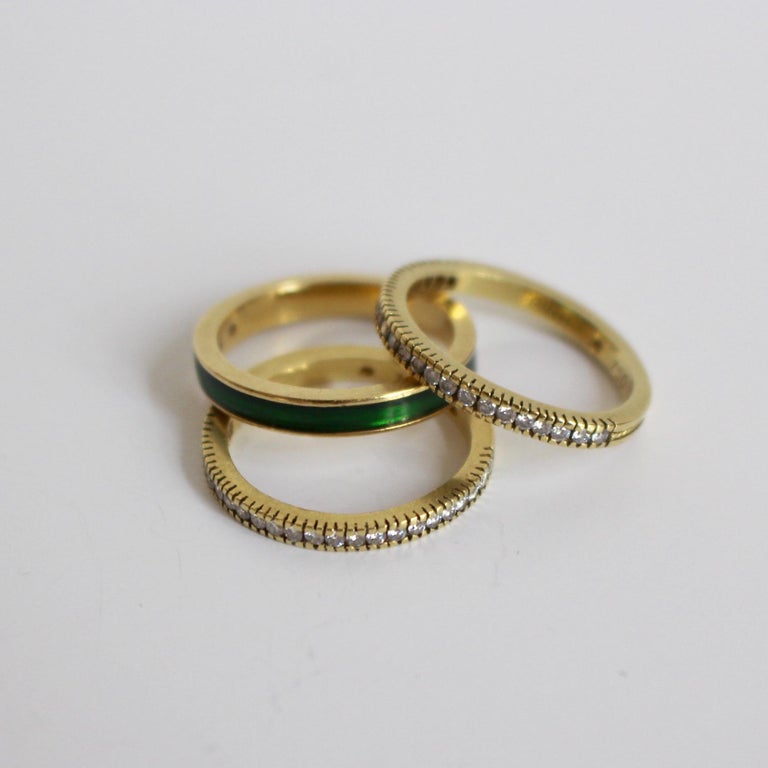 Stack Rings with Green Enamel and Diamonds, circa 1990s For Sale at 1stDibs