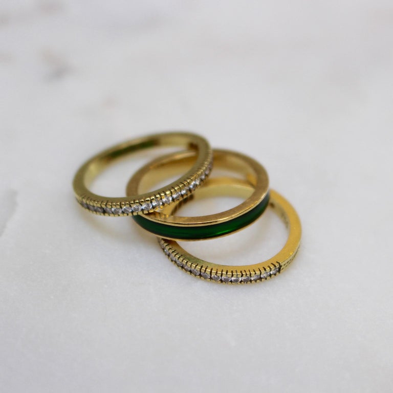Stack Rings with Green Enamel and Diamonds, circa 1990s For Sale at 1stDibs