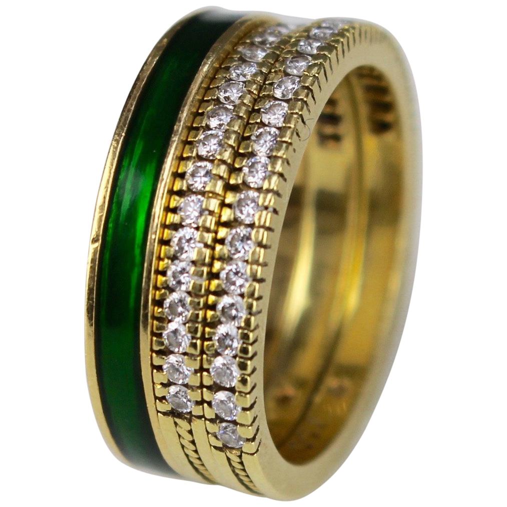 Stack Rings with Green Enamel and Diamonds, circa 1990s For Sale at 1stDibs
