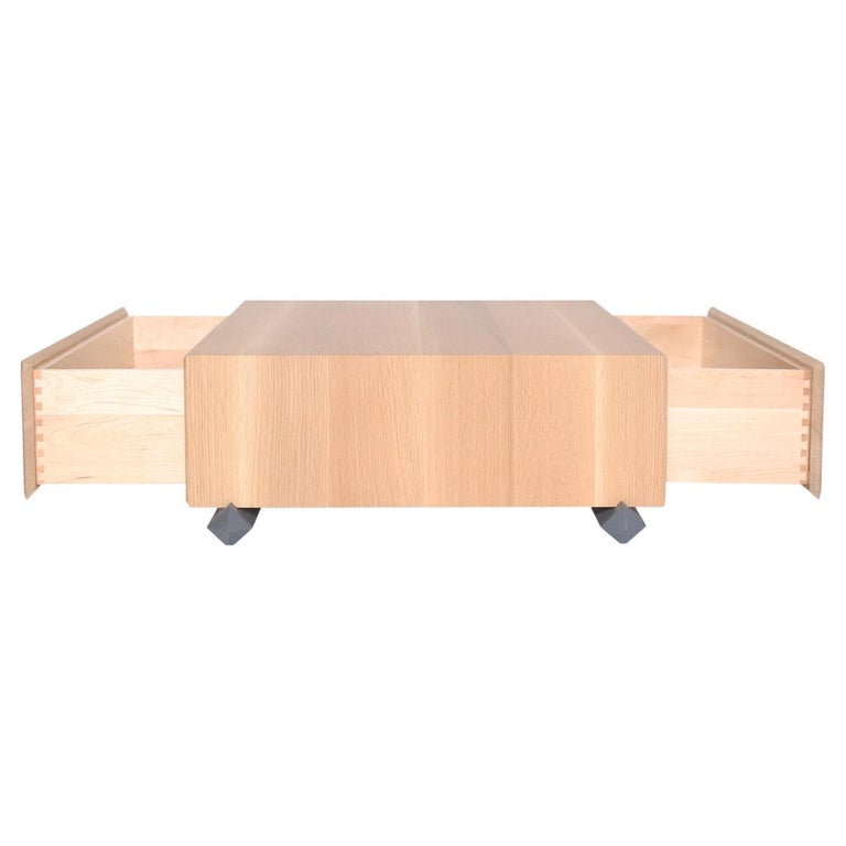 Wood Coffee Table with 2 Drawers, White Oak and Gray Rails by Debra ...