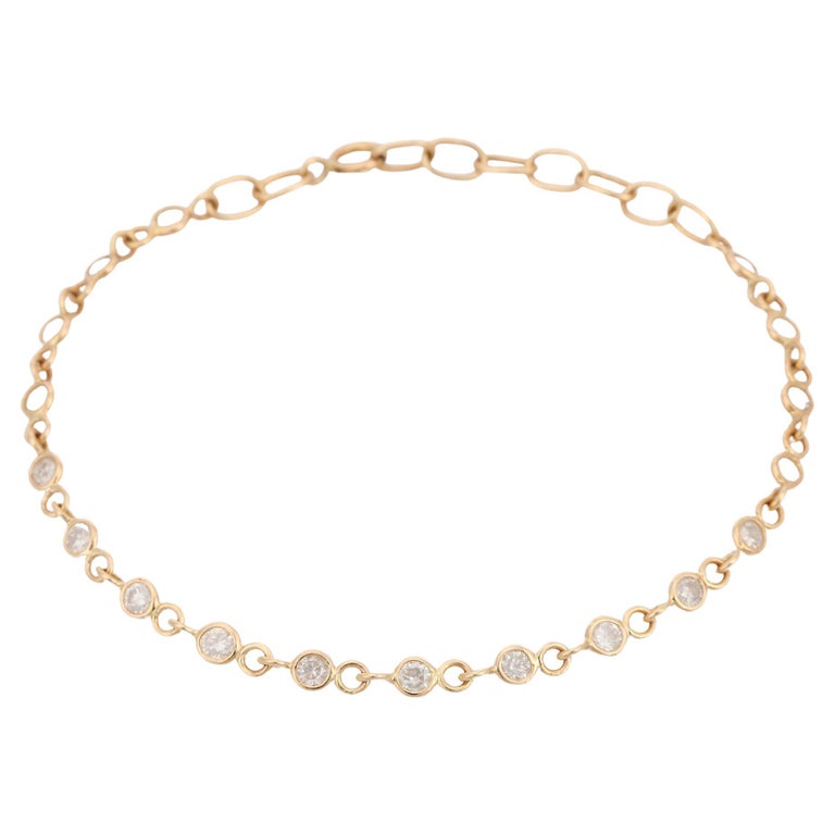 Stackable 1.24 ct Natural Diamond Chain Bracelet in 14K Solid Yellow ...