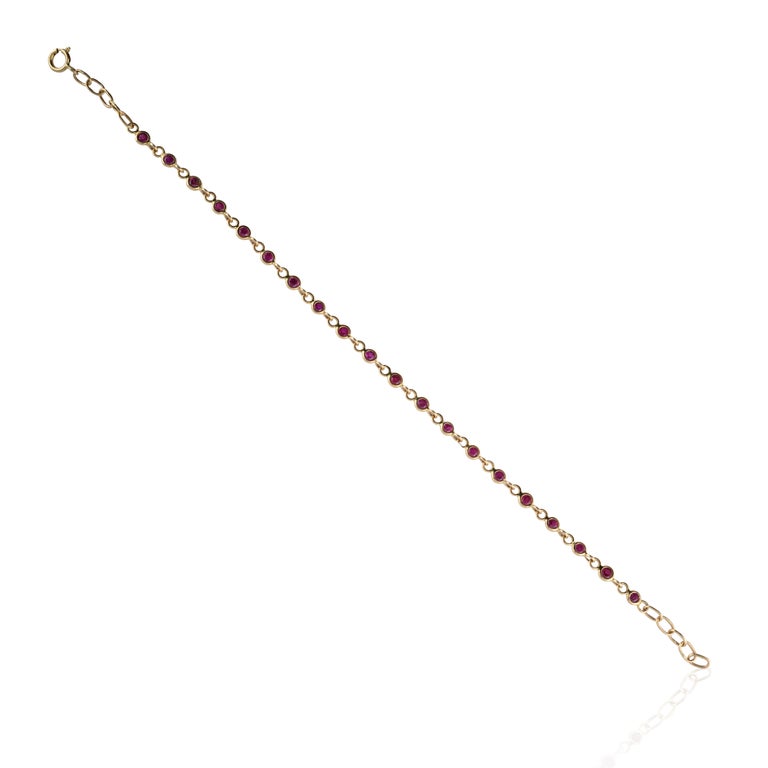 Stackable 14k Solid Yellow Gold Ruby Link Chain Bracelet For Sale at ...