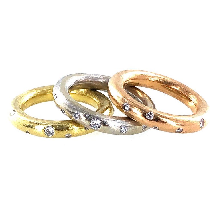 Stackable Diamond 18 Karat Tri-Color Gold Rings at 1stDibs