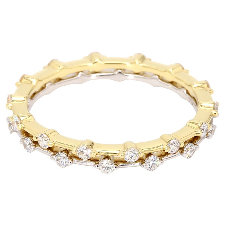 Stackable Diamond Ring Band Set 18K Yellow and White Gold For Sale at ...