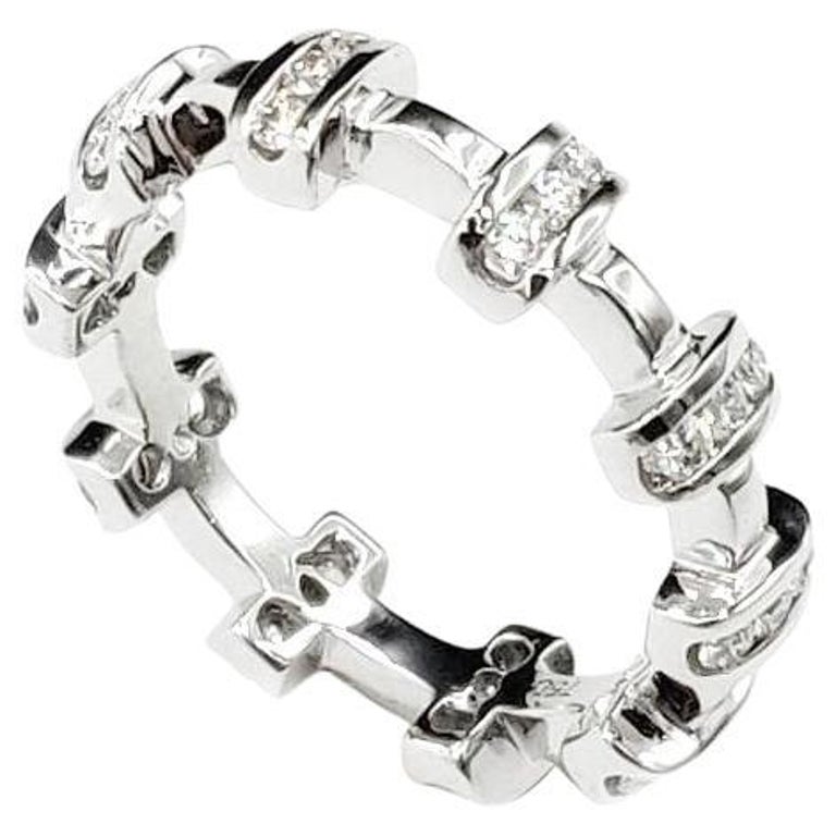 Stackable Diamond Tabby Weave All Rounder 18K White Gold Band Ring For ...