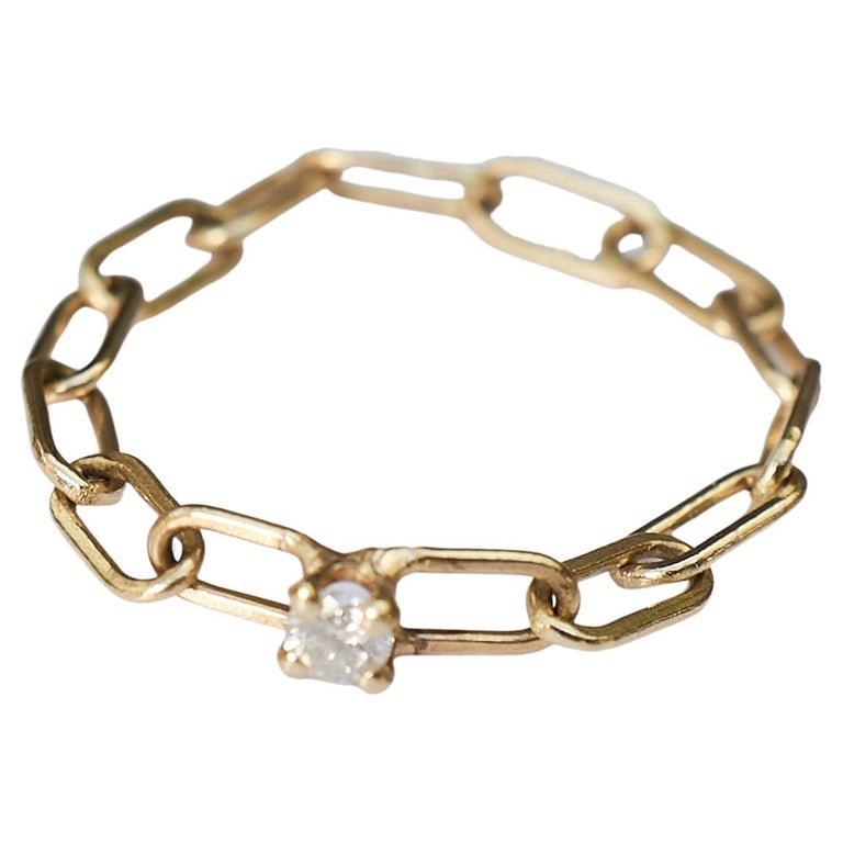White Diamond Chain Ring Gold Stackable For Sale at 1stDibs