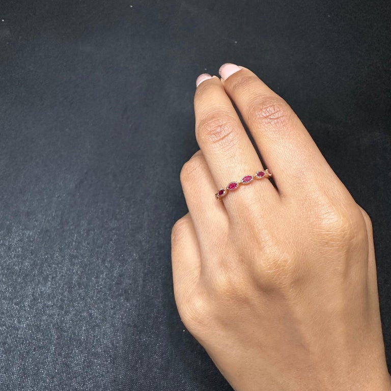 Customizable Stackable Marquise Natural Ruby Half Eternity Band 18 Karat Solid Rose Gold For ...