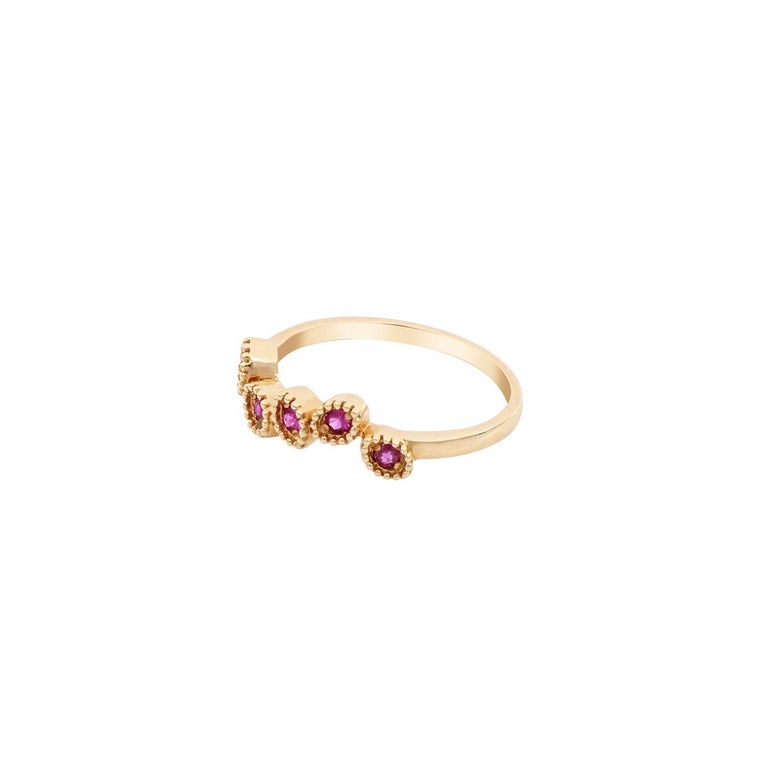 Customizable Stackable Sleek 5 Rubies Feminine Ring in Rose Gold For ...