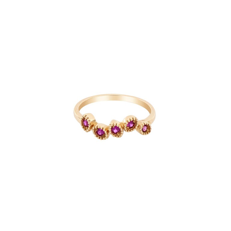 Customizable Stackable Sleek 5 Rubies Feminine Ring in Rose Gold For ...
