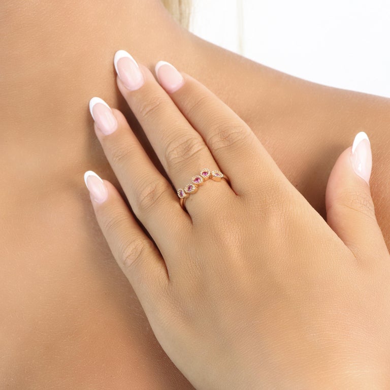 Customizable Stackable Sleek 5 Rubies Feminine Ring in Rose Gold For ...