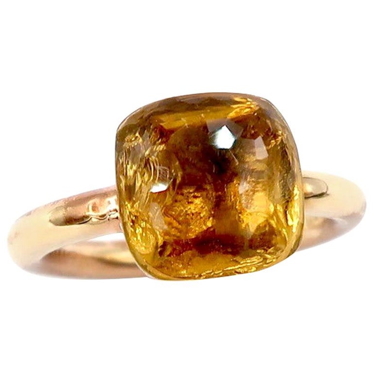 Stackable Special Faceted Citrine Ring Plain 18 Karat Gold For Sale at ...