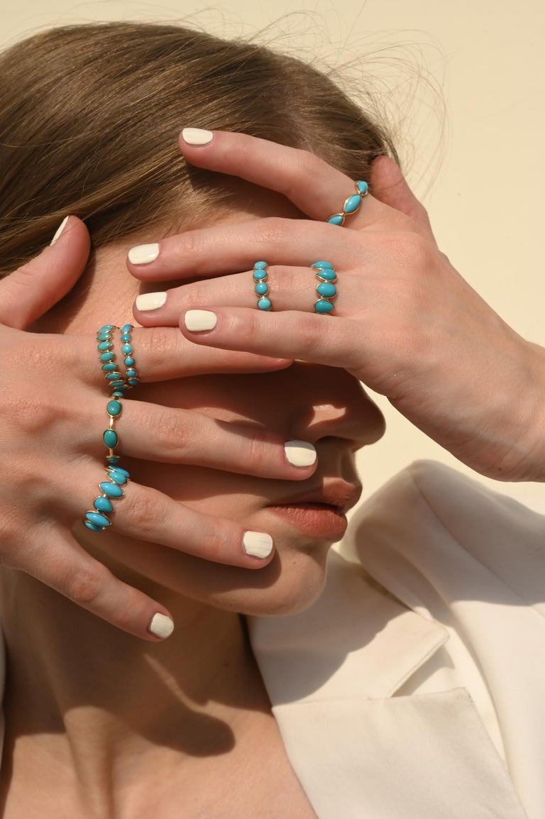 Customizable Stackable Turquoise 18k Yellow Gold Eternity Band Ring For ...