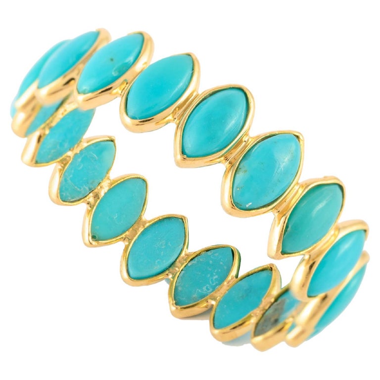 Customizable Stackable Turquoise 18k Yellow Gold Eternity Band Ring For ...