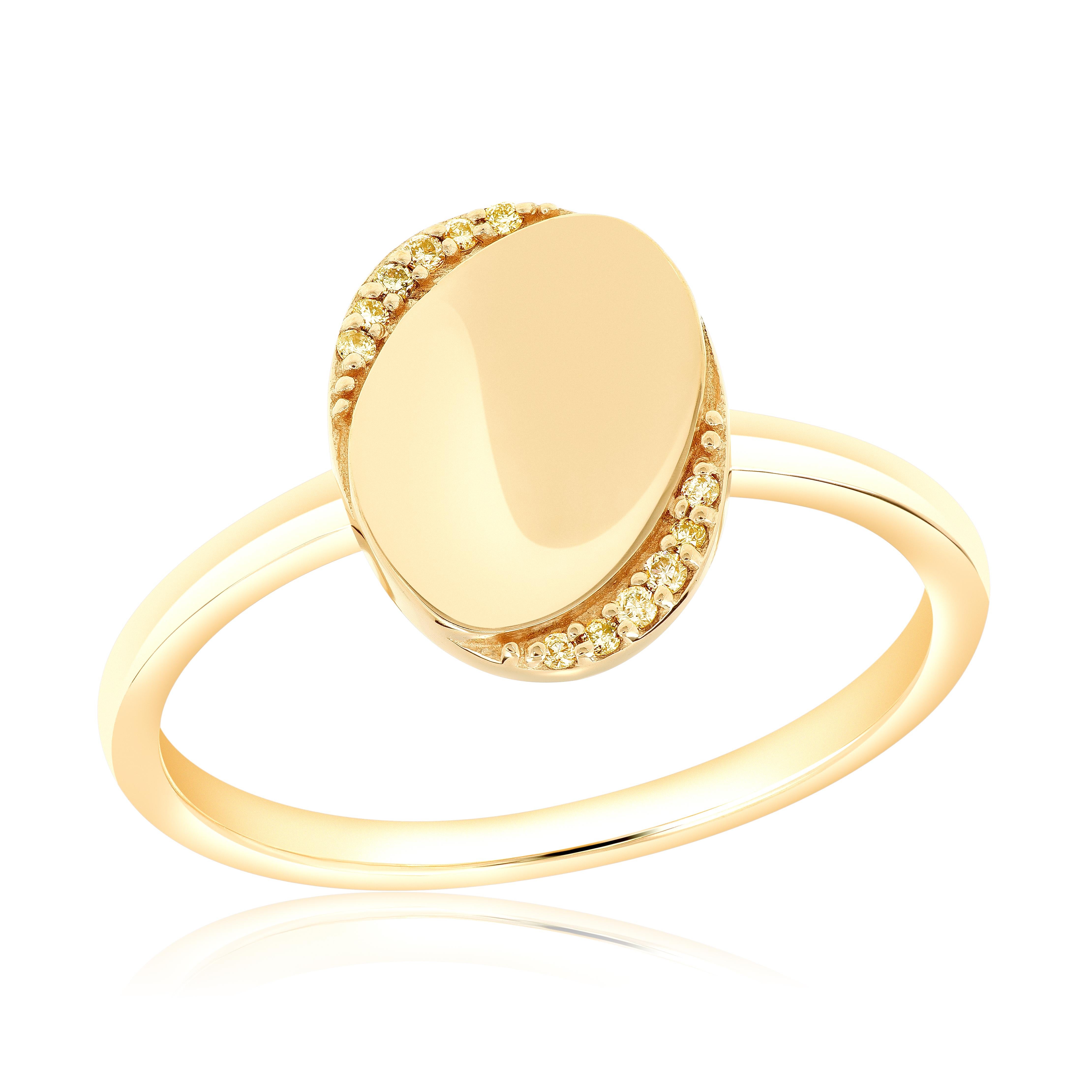 Stackable Yellow Diamond Oval Disk Shape Ring 14k Yellow Gold For Sale ...