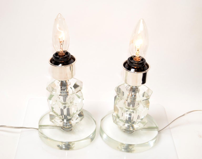 Stacked Crystal and Chrome Table Lamps, a Pair For Sale at 1stDibs