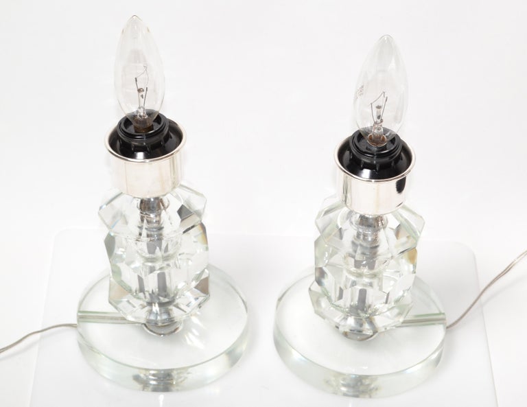 Stacked Crystal and Chrome Table Lamps, a Pair For Sale at 1stDibs