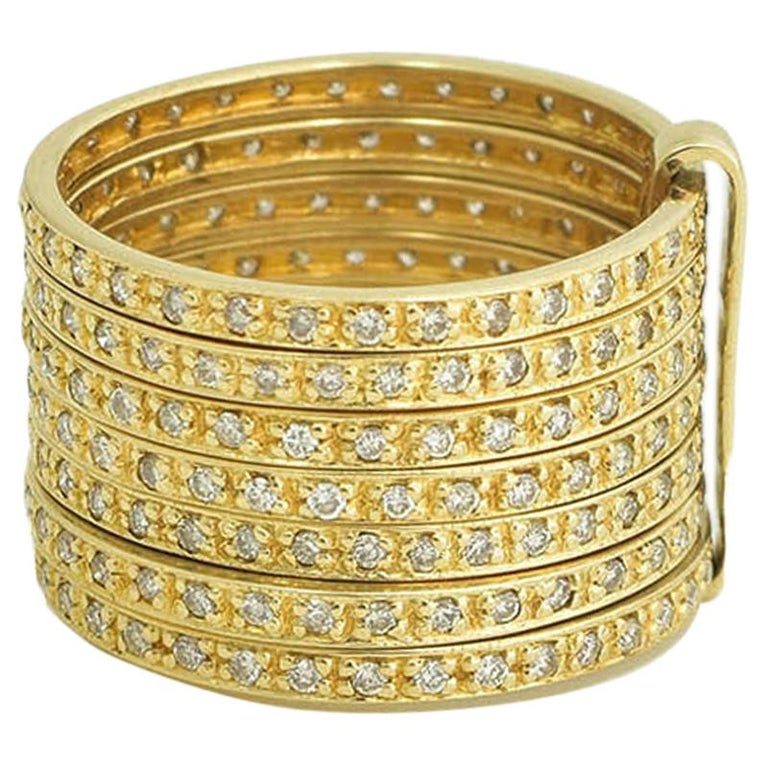Stacked Diamond 14 Karat Yellow Gold Ring For Sale at 1stDibs