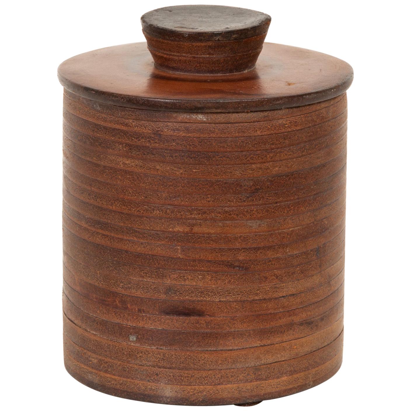 Stacked Leather Canister at 1stDibs