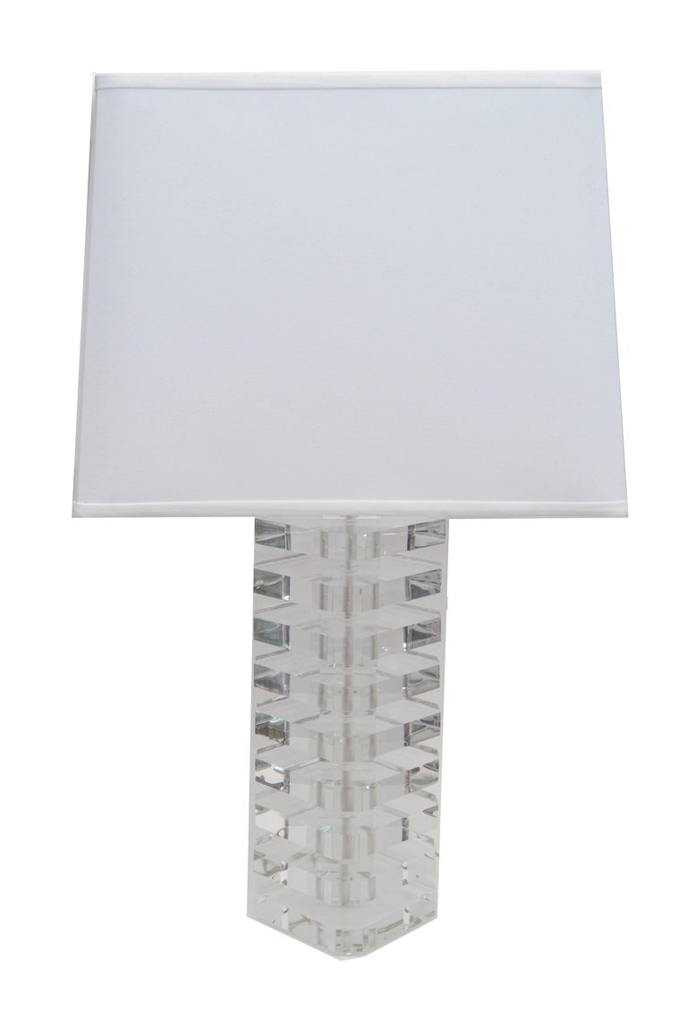 Contemporary Stacked Lucite Table Lamps with Nickel Hardware, Pair For ...
