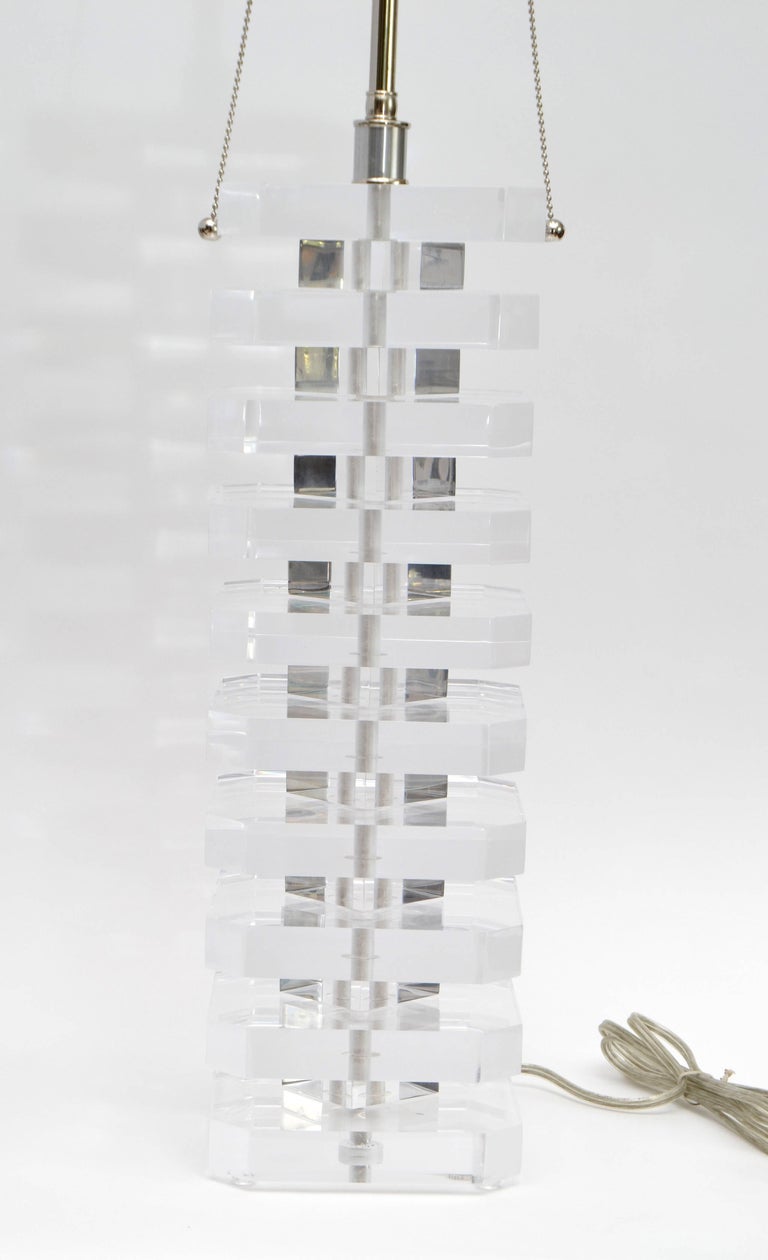 Contemporary Stacked Lucite Table Lamps with Nickel Hardware, Pair For ...