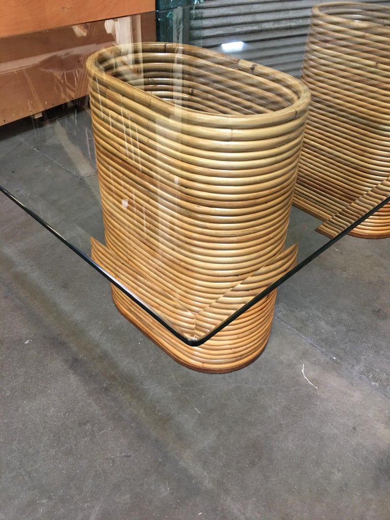 Stacked Rattan Dining Table with Rectangle Glass Top For Sale at ...