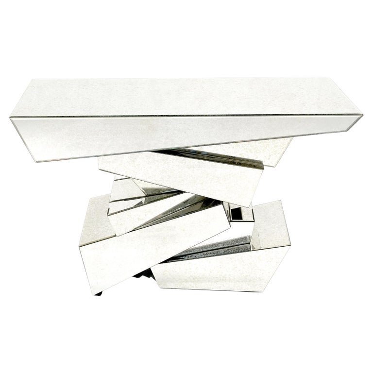 "Stacked" Smoked Mirrors Base Glass Top Mid Century Modern Console Sofa ...