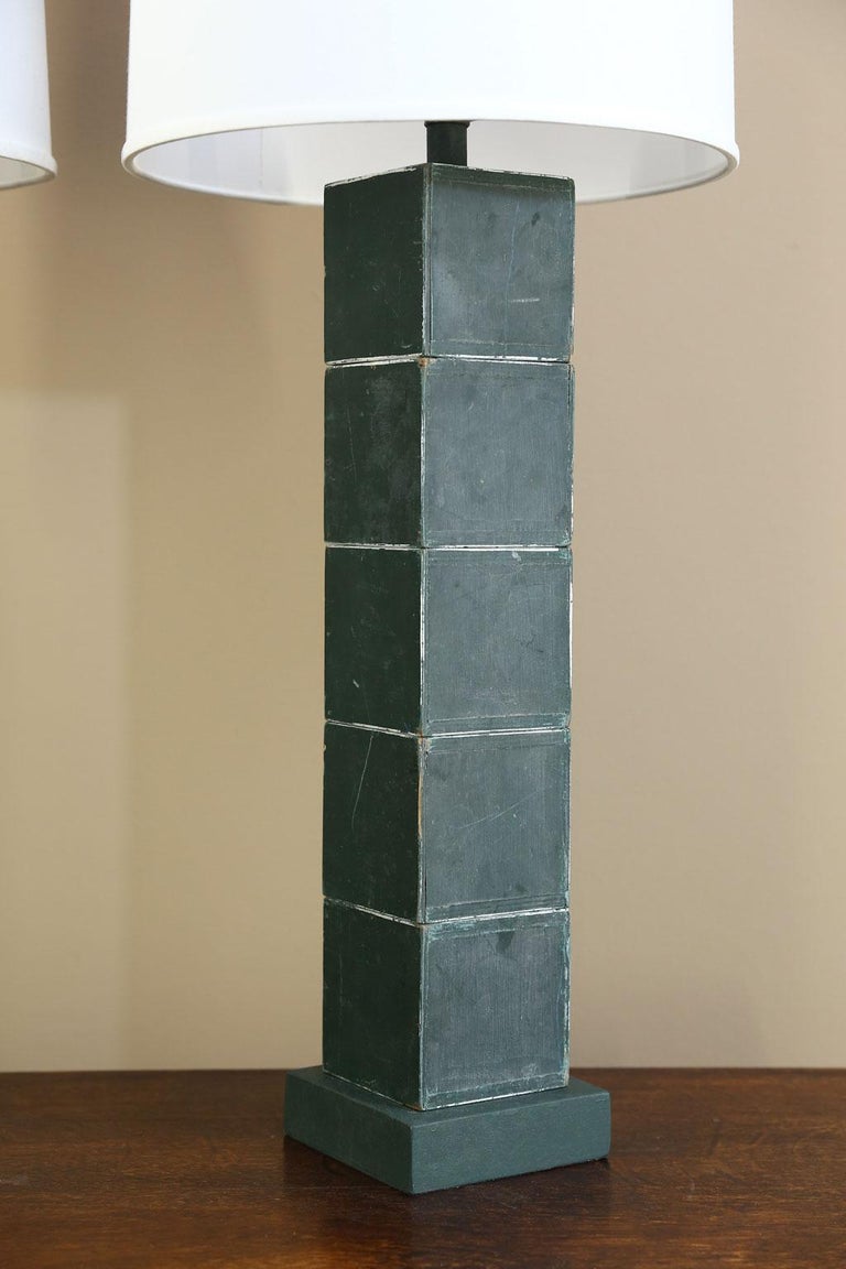 Stacking Wood Block Pair Custom Table Lamps of Unique, Graphic design ...