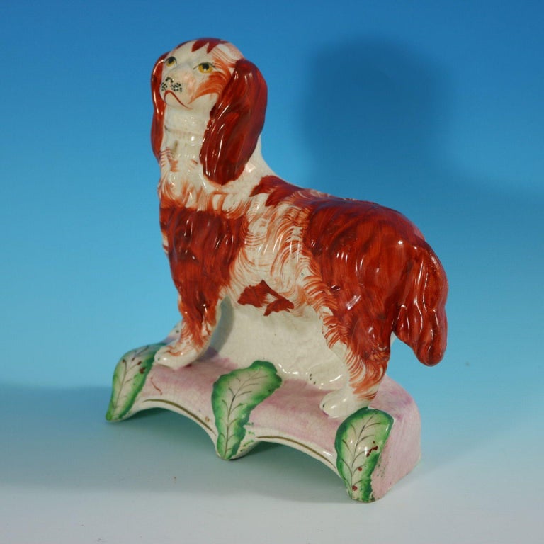 Staffordshire King Charles Spaniels on Leaf Base at 1stDibs