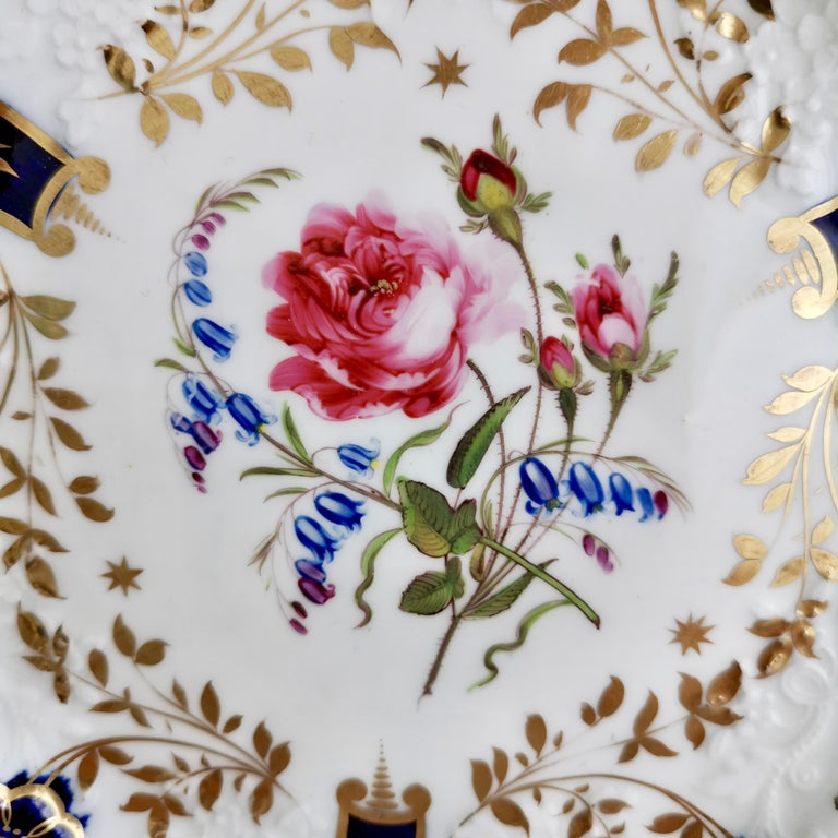 Staffordshire Porcelain Plate, Honeycomb Moulding, Beige, Pink Roses ...