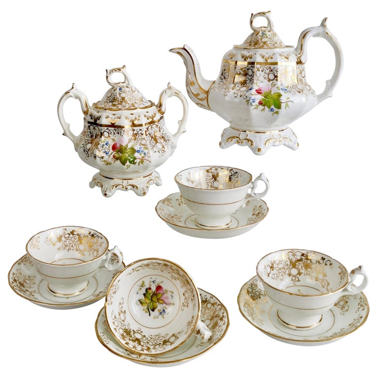 Staffordshire Porcelain Tea Service, White and Gilt, Rococo Revival ...