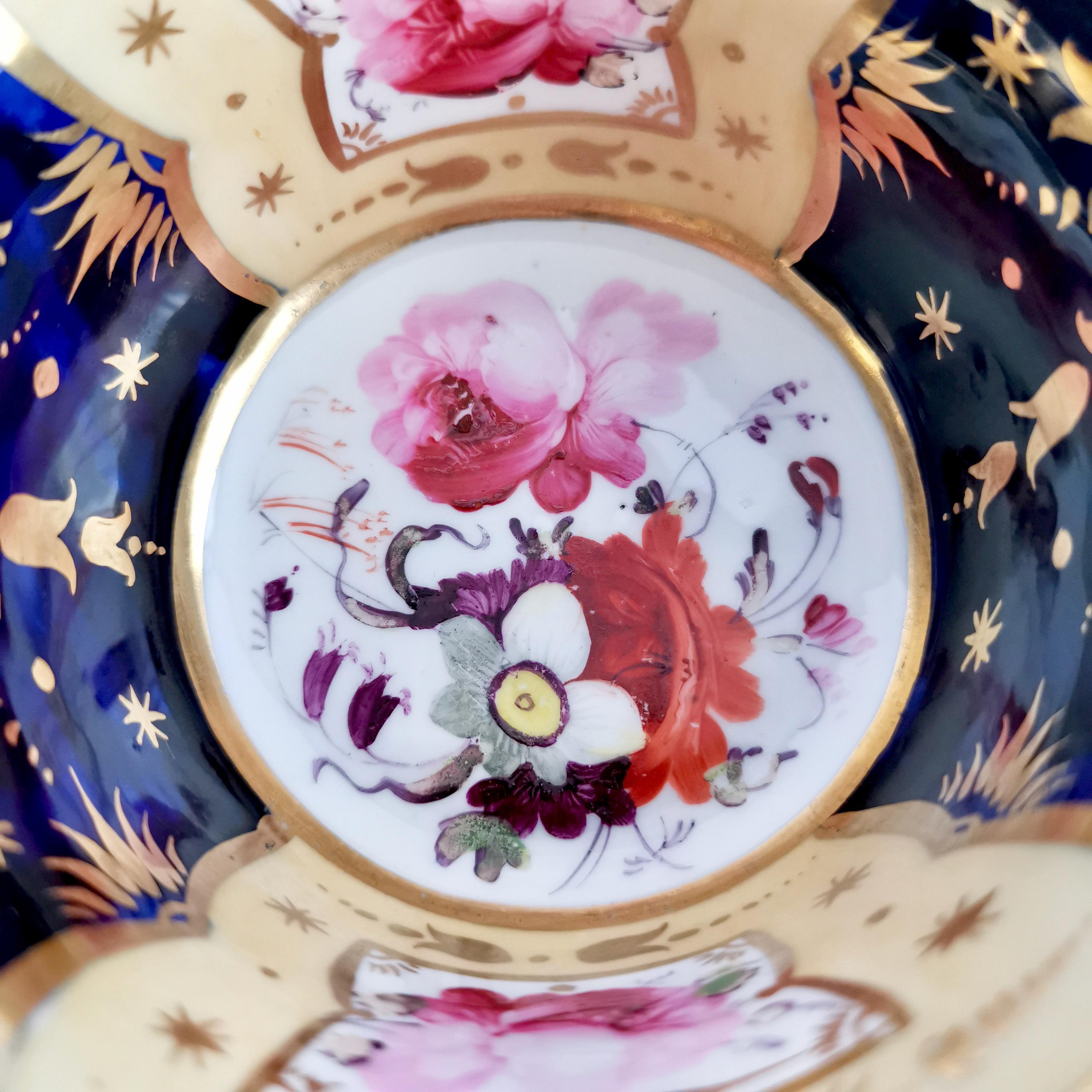 Staffordshire Porcelain Teacup Trio, Cobalt Blue, Gilt, Flowers ...