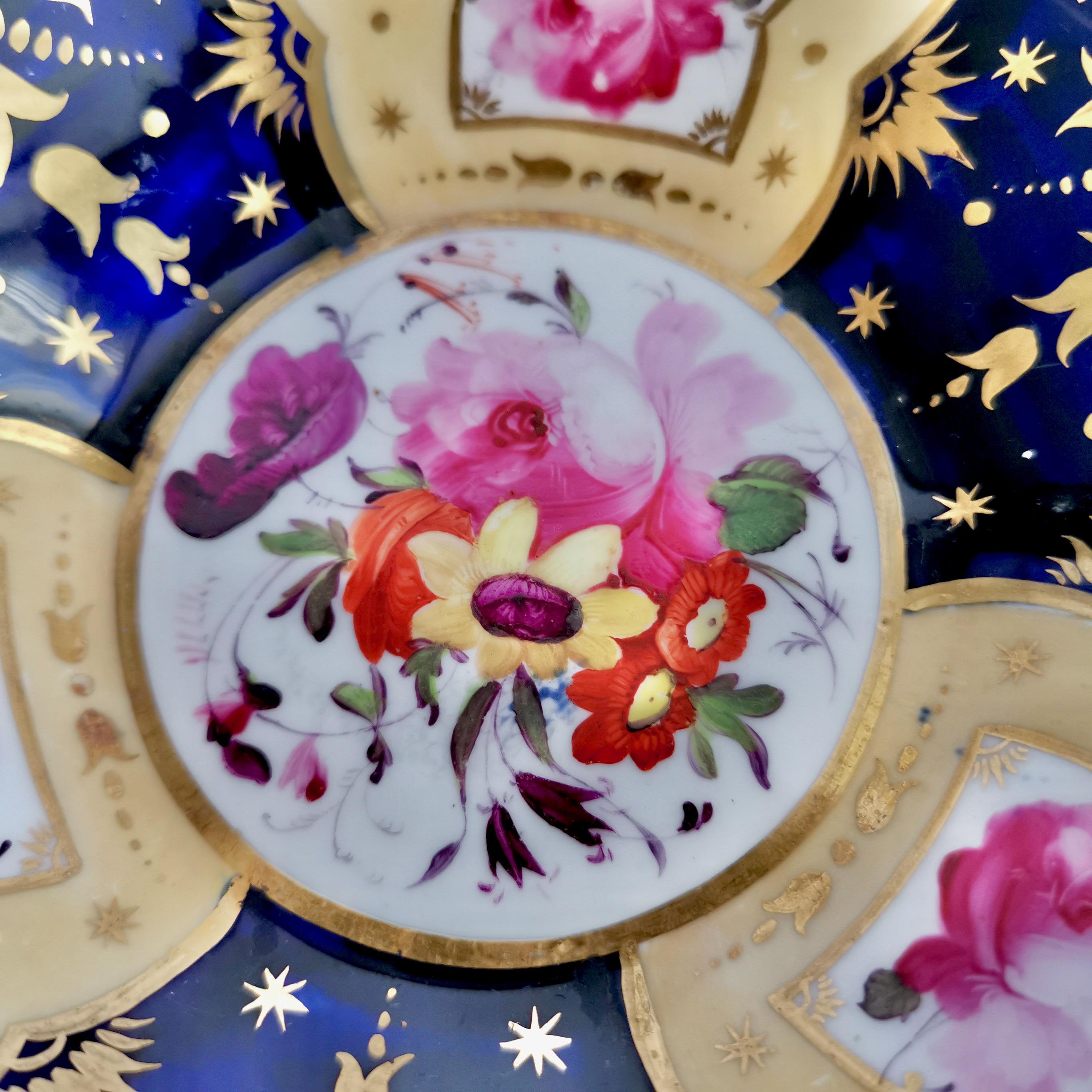 Staffordshire Porcelain Teacup Trio, Cobalt Blue, Gilt, Flowers ...