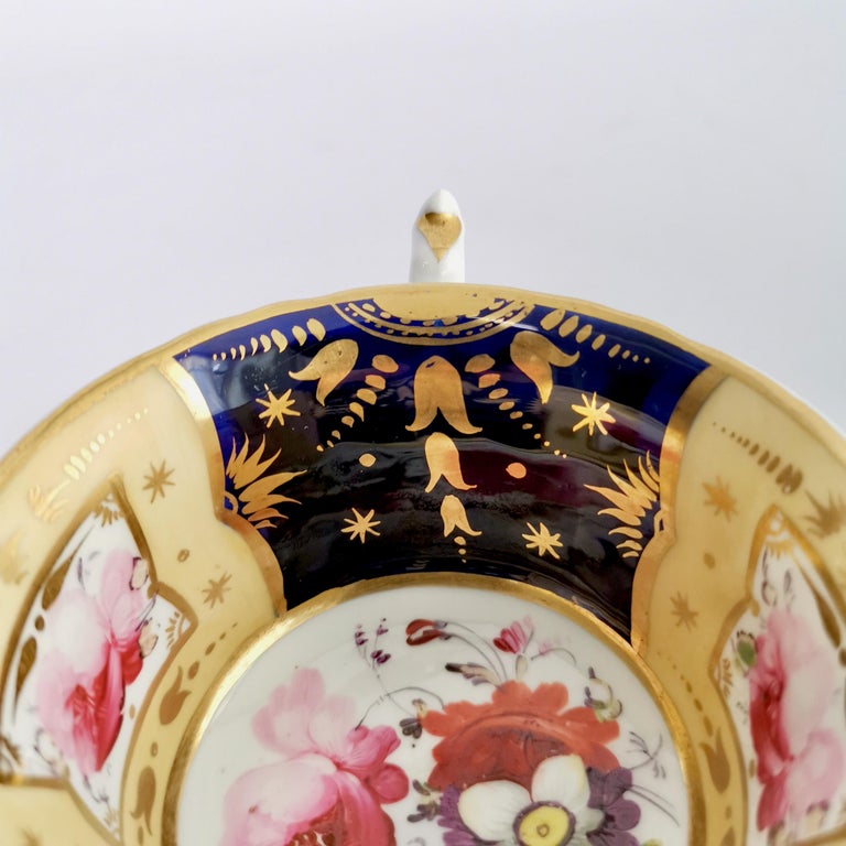 Staffordshire Porcelain Teacup Trio, Cobalt Blue, Gilt, Flowers ...