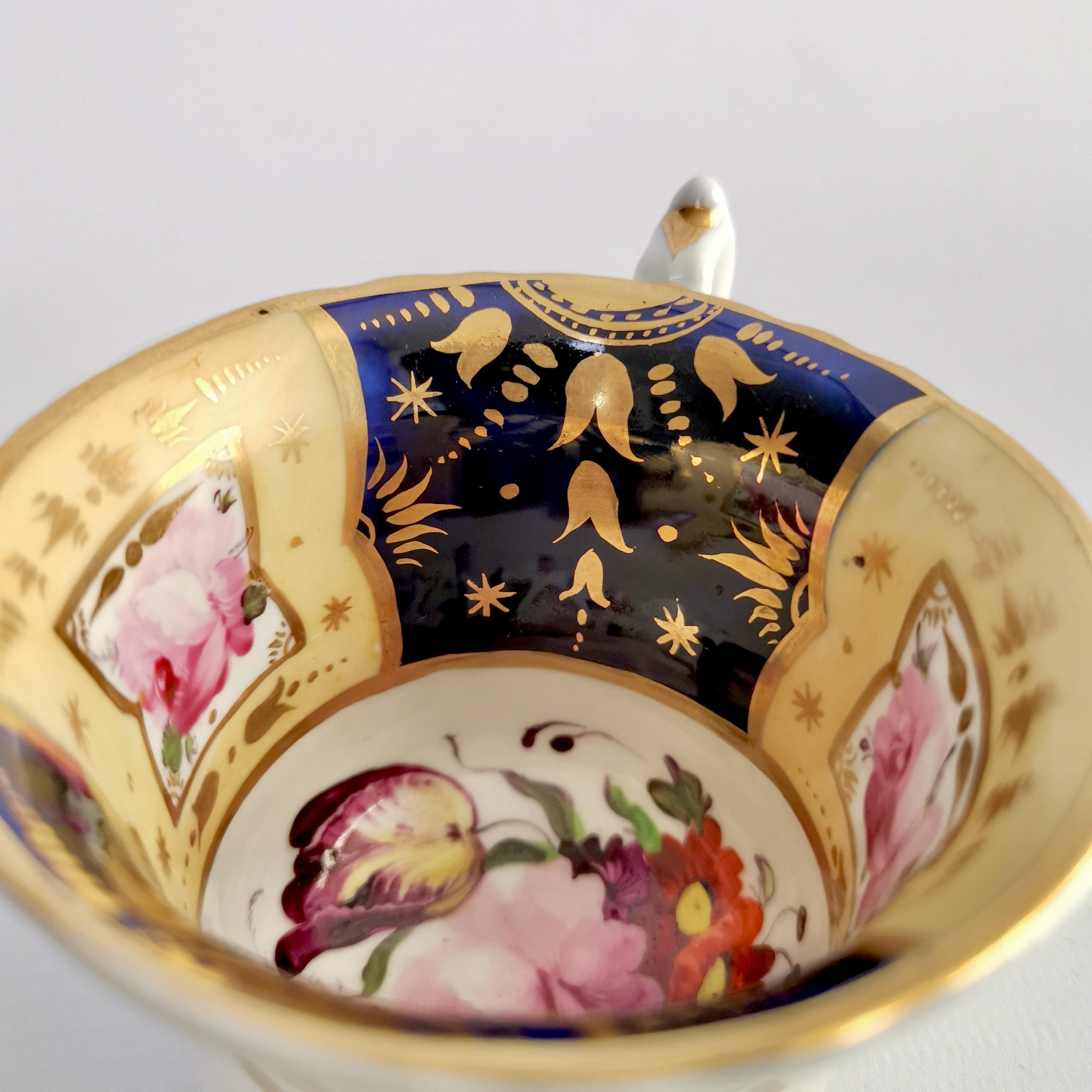 Staffordshire Porcelain Teacup Trio, Cobalt Blue, Gilt, Flowers ...