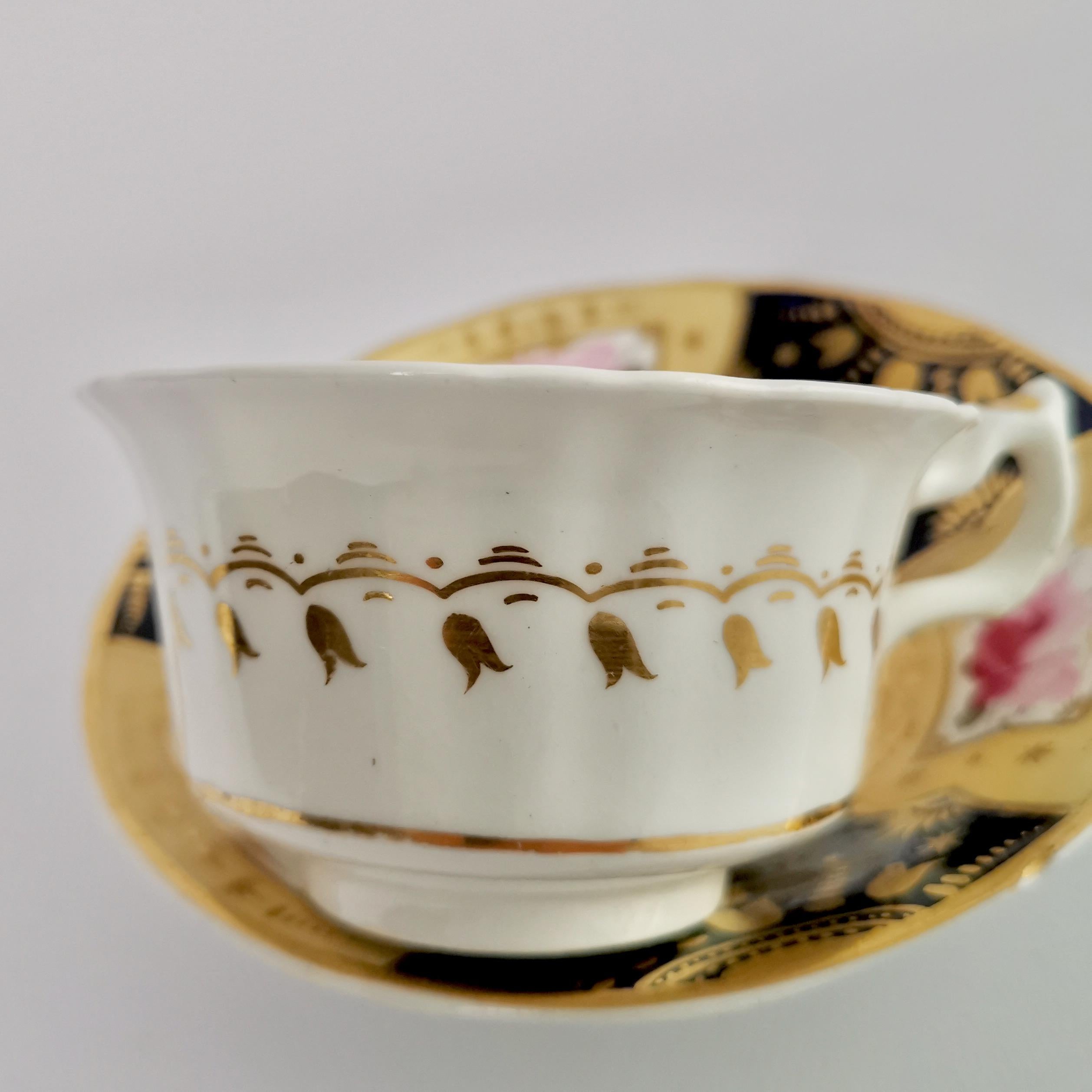 Staffordshire Porcelain Teacup Trio, Cobalt Blue, Gilt, Flowers ...